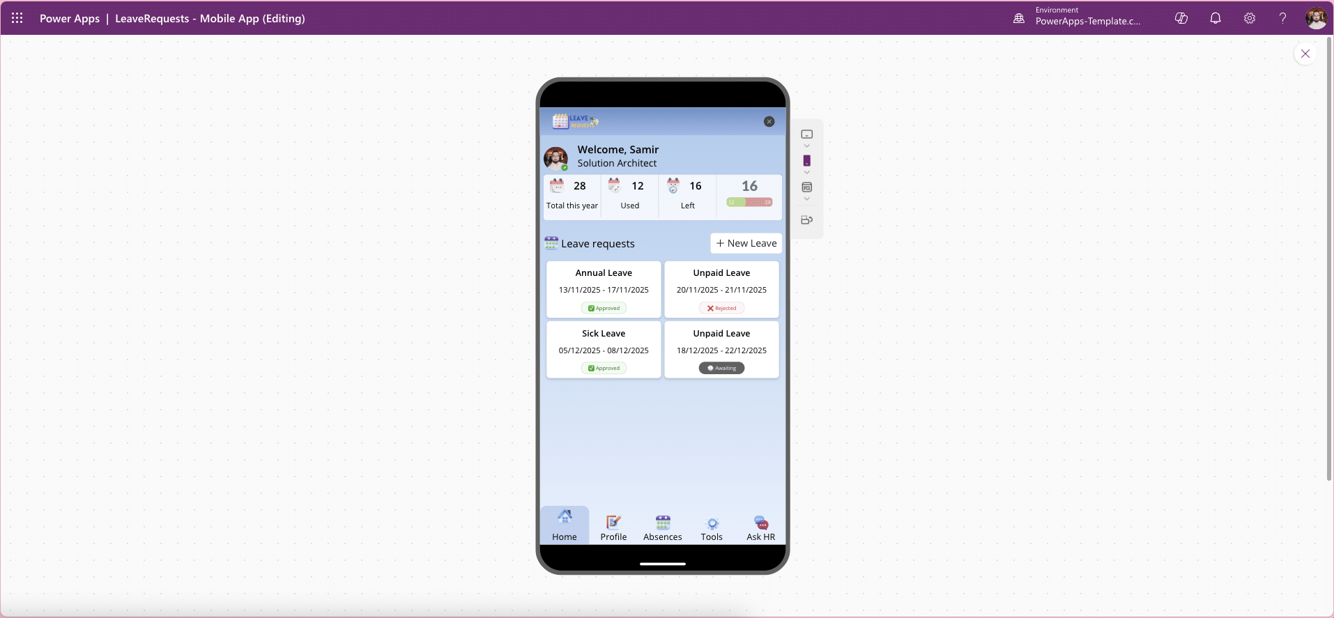 Leave Request Mobile – Power Apps Canvas HR Template